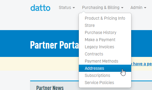 How do I add, edit or remove addresses in the Datto Partner Portal?