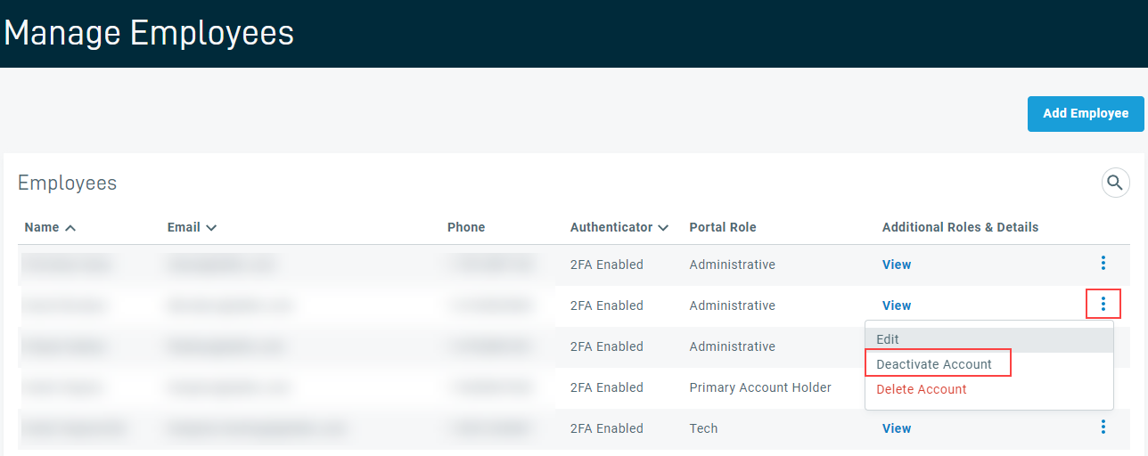Manage employee accounts and roles