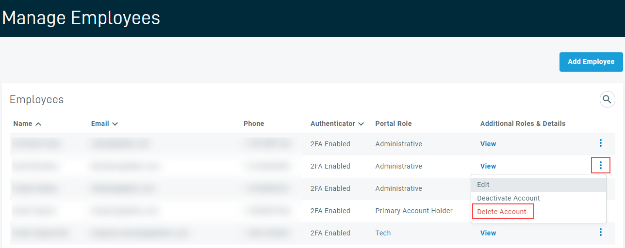 Manage employee accounts and roles